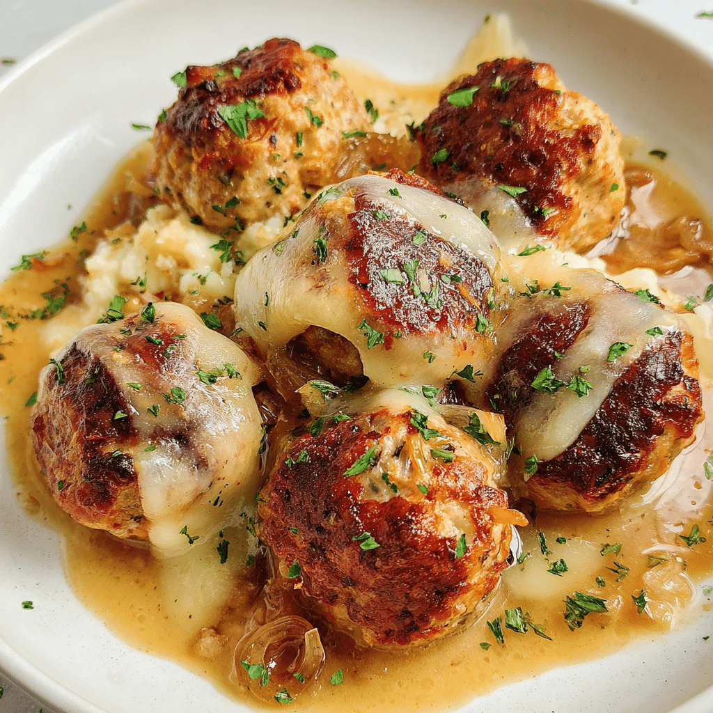French Onion Meatballs with Gruyere Cheese